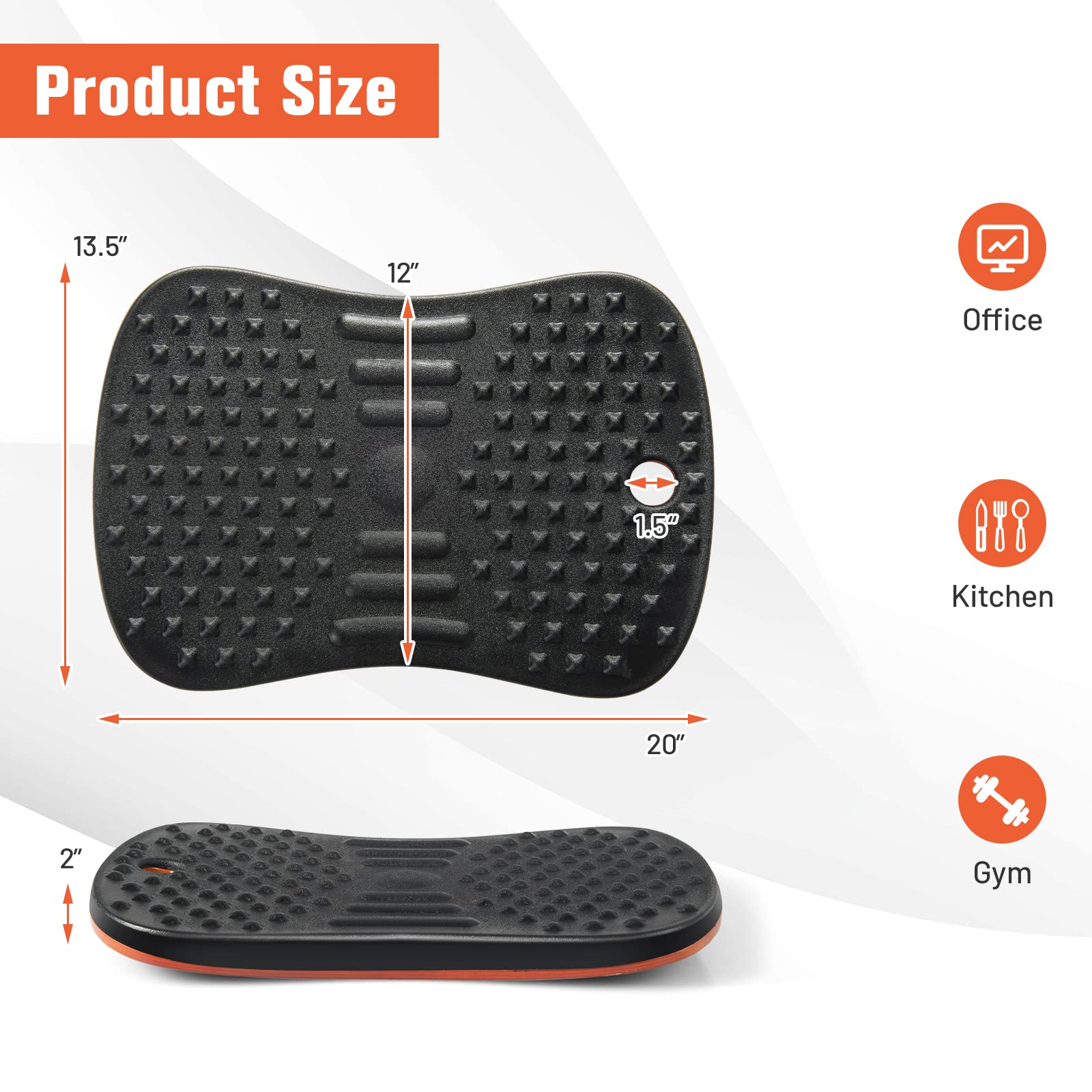 Goplus Standing Desk Wooden Balance Board, 360° Rotation Anti Fatigue Mat Wobble Board with 138 Massage Points & Anti-slip Base, Ergonomic Comfort Floor Mat Stability Rocker for Core Strength Workout