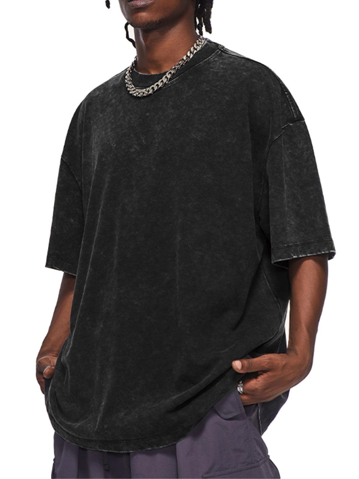 Aelfric Eden Mens Cotton Wash Solid T-Shirts Oversized Unisex Short Sleeve Streetwear Rap Hip Hop Basic Tee Tops Black