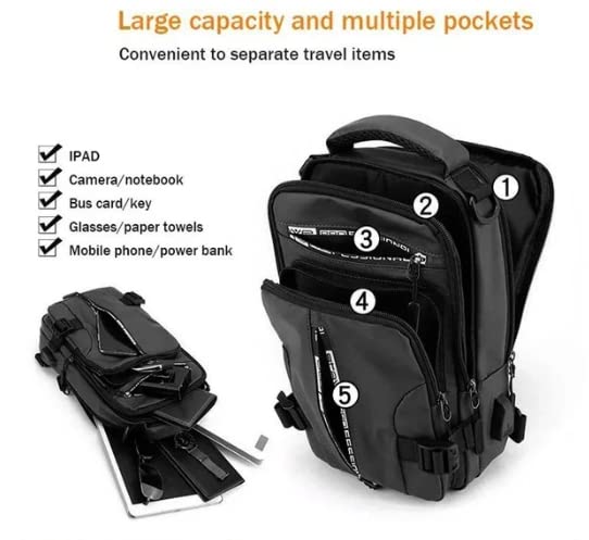 Goderat Multi-functional Mens Crossbody Bag,USB Charging Sport Sling Shoulder Bag, Fashion Waterproof Sport Crossbody Bags (Black)