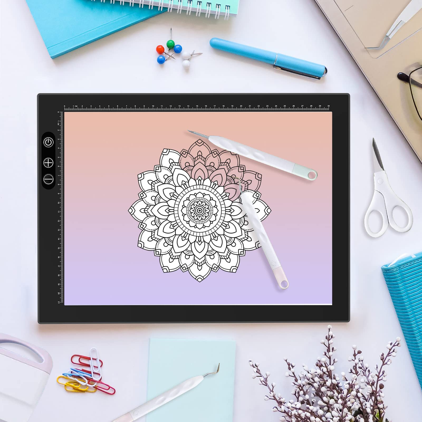 Portable Rechargeable A4 Light Box for Tracing, Ultra-Thin Led Light Pad Adjustable Light Board for Weeding Vinyl, Drawing, Tattoo, Sketching, Animation, Diamond Drawing, Watercolor Drawing