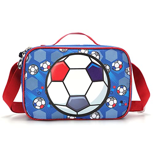 YOJOY Kids Backpack for Boys School with Lunch Box Waterproof Lightweight Bookbag for Children Elementary School Bags for Boys (Blue Football Set)