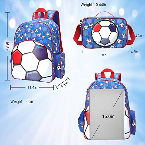 YOJOY Kids Backpack for Boys School with Lunch Box Waterproof Lightweight Bookbag for Children Elementary School Bags for Boys (Blue Football Set)