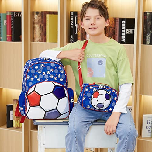 YOJOY Kids Backpack for Boys School with Lunch Box Waterproof Lightweight Bookbag for Children Elementary School Bags for Boys (Blue Football Set)