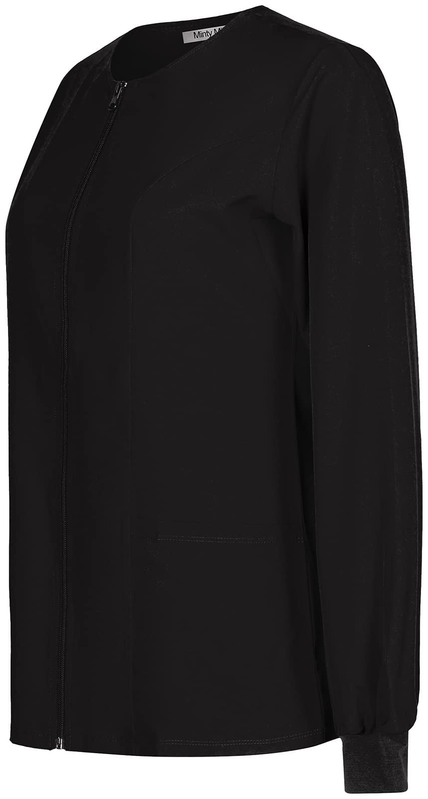 Minty Mint Women's Medical Scrub Button Down Jacket w/Patch Pocket Black L