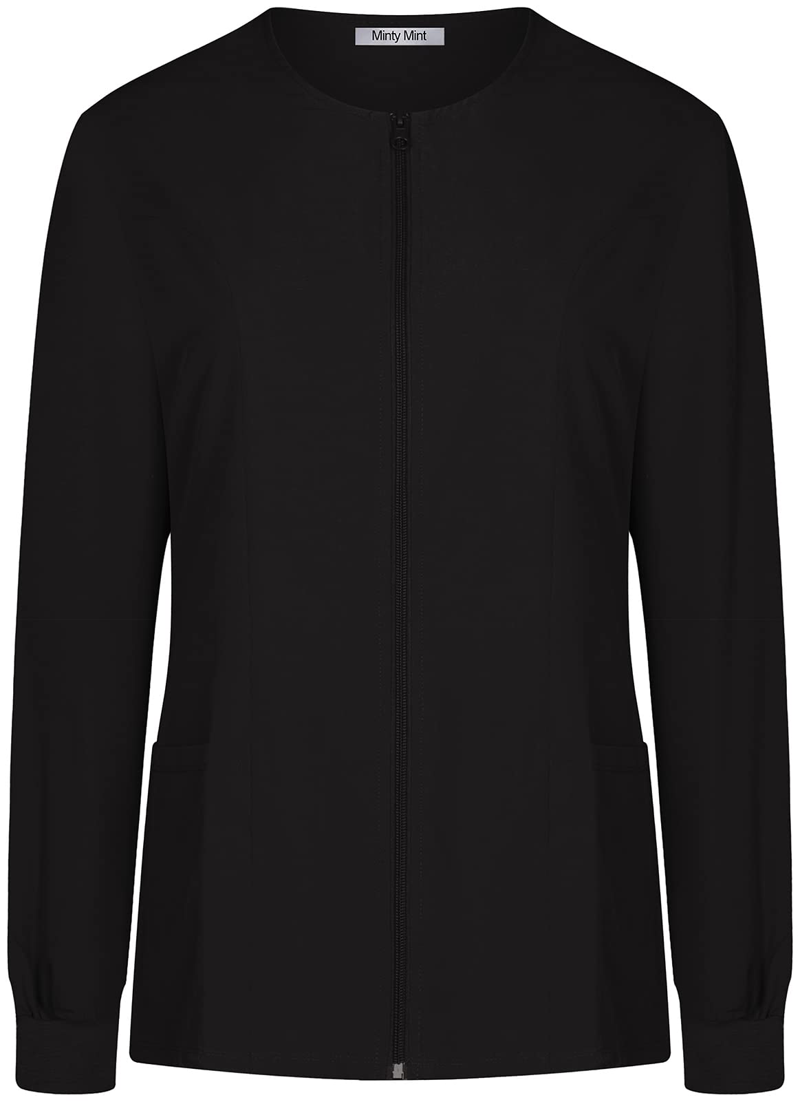 Minty Mint Women's Medical Scrub Button Down Jacket w/Patch Pocket Black L