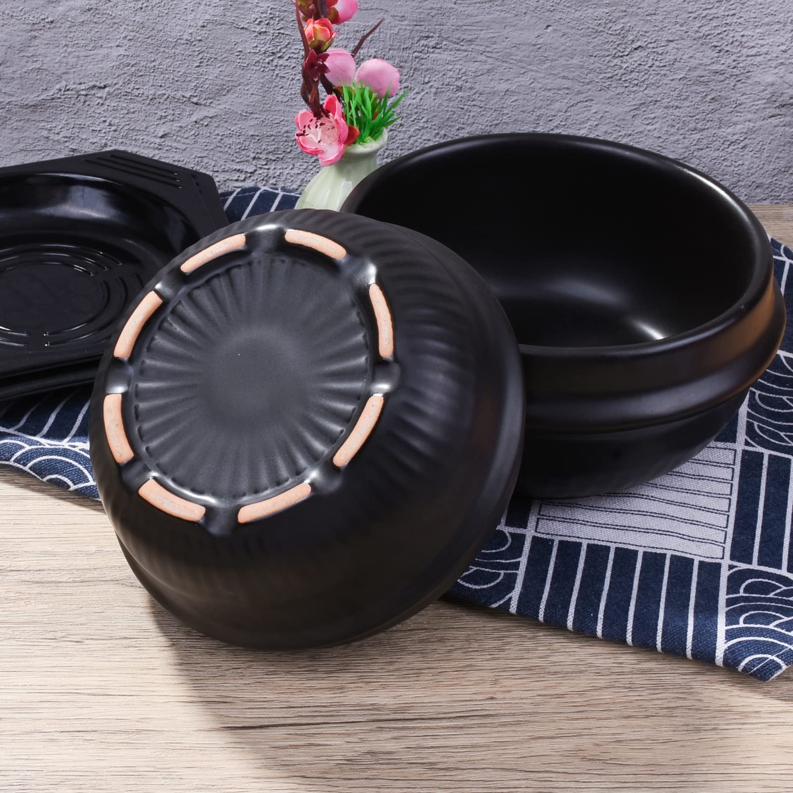 Swlthwen Korean Stone Bowl with Tray, Premium Ceramic, Stone Hot Pot for Bibimbap Soup Korean Stone Bibimbap