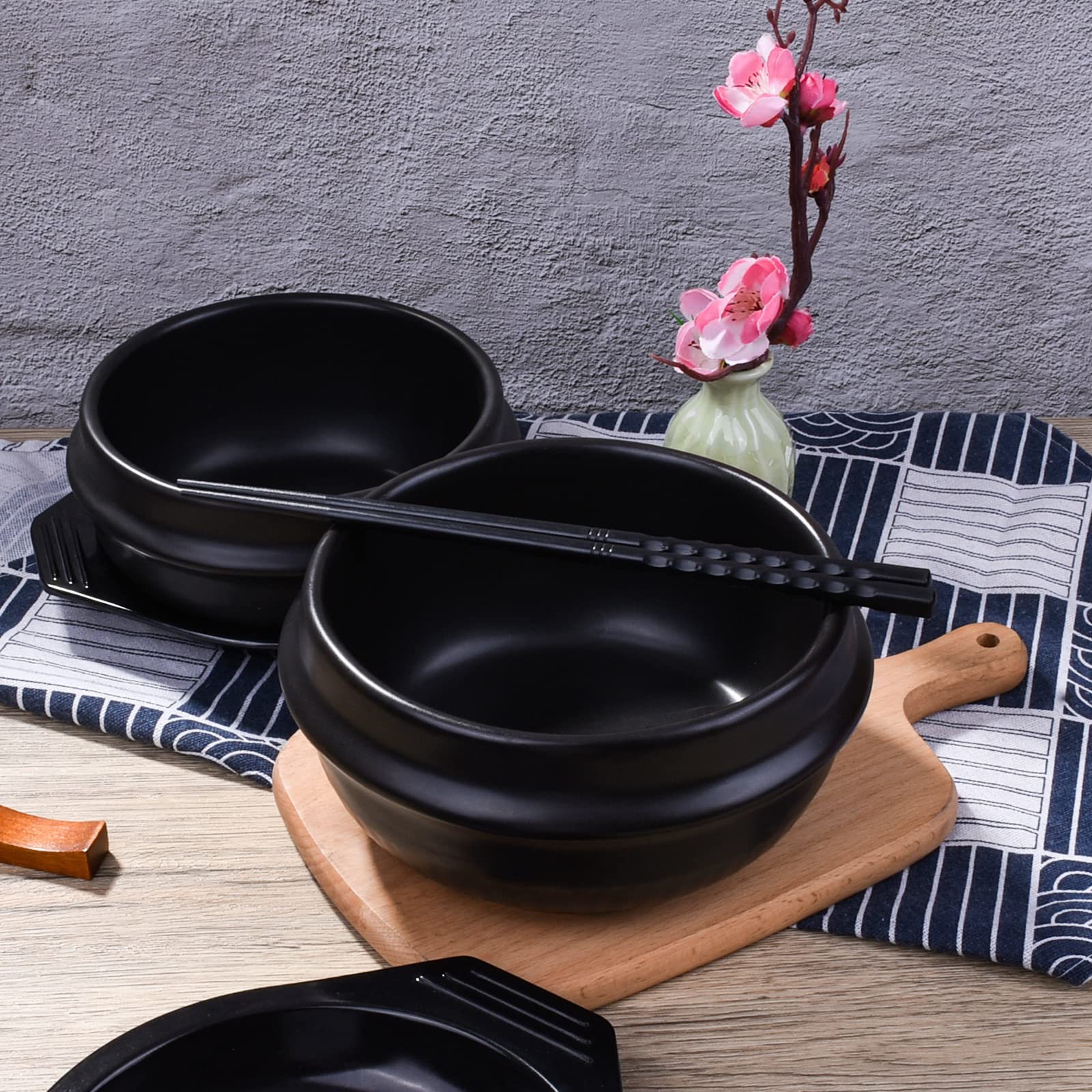 Swlthwen Korean Stone Bowl with Tray, Premium Ceramic, Stone Hot Pot for Bibimbap Soup Korean Stone Bibimbap