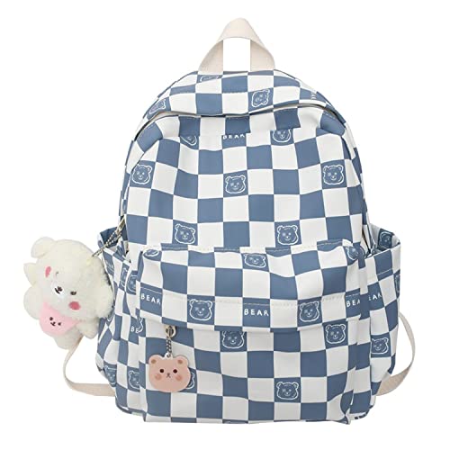 Preppy Aesthetic Mini Cute Fresh Checkered Backpack Plaid backpack School Bookbag Lightweight Bookbag Supplies Travel Bag for Girls (Blue)