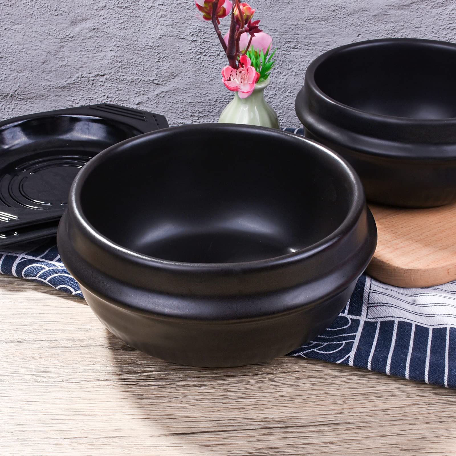 Swlthwen Korean Stone Bowl with Tray, Premium Ceramic, Stone Hot Pot for Bibimbap Soup Korean Stone Bibimbap