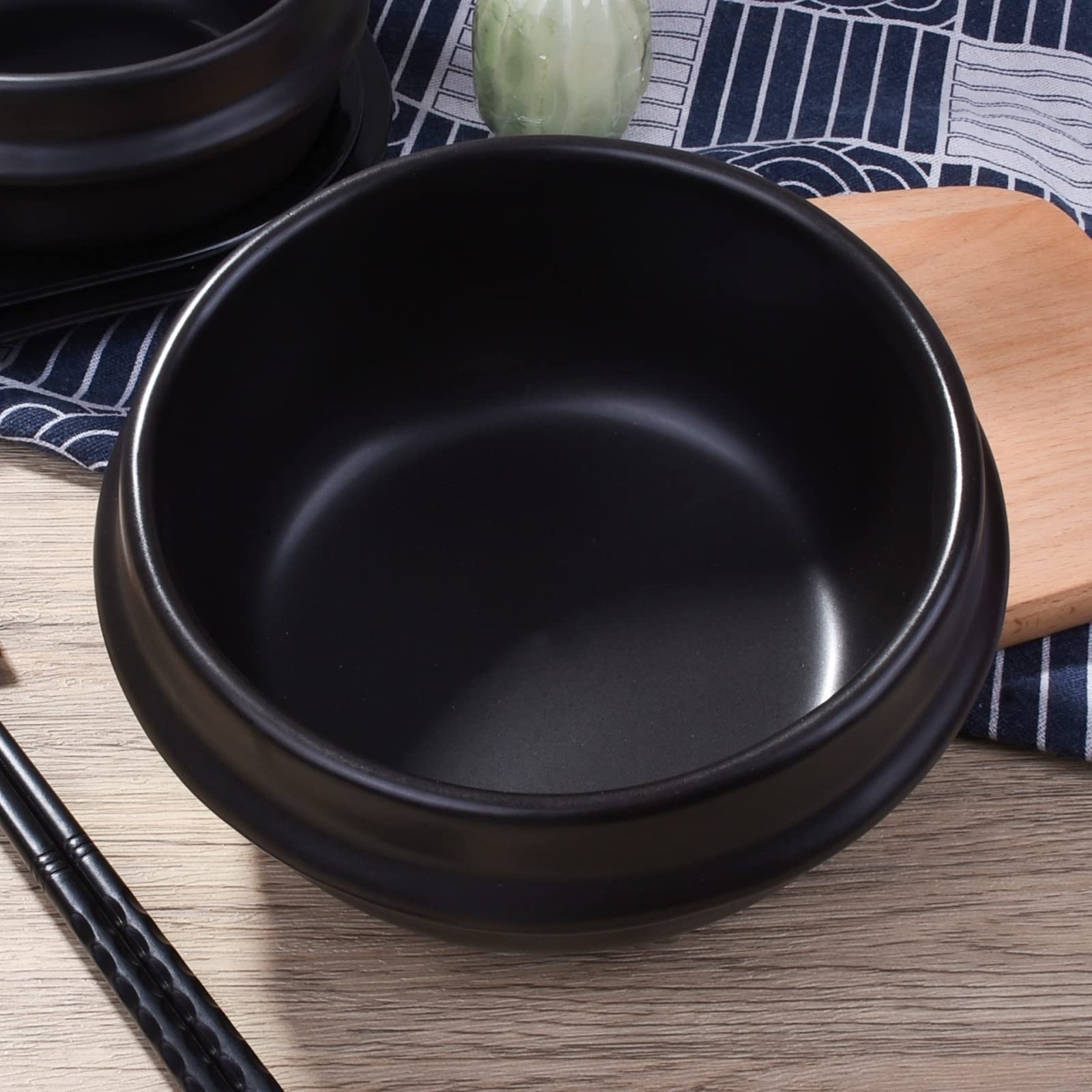 Swlthwen Korean Stone Bowl with Tray, Premium Ceramic, Stone Hot Pot for Bibimbap Soup Korean Stone Bibimbap