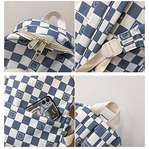 Preppy Aesthetic Mini Cute Fresh Checkered Backpack Plaid backpack School Bookbag Lightweight Bookbag Supplies Travel Bag for Girls (Blue)