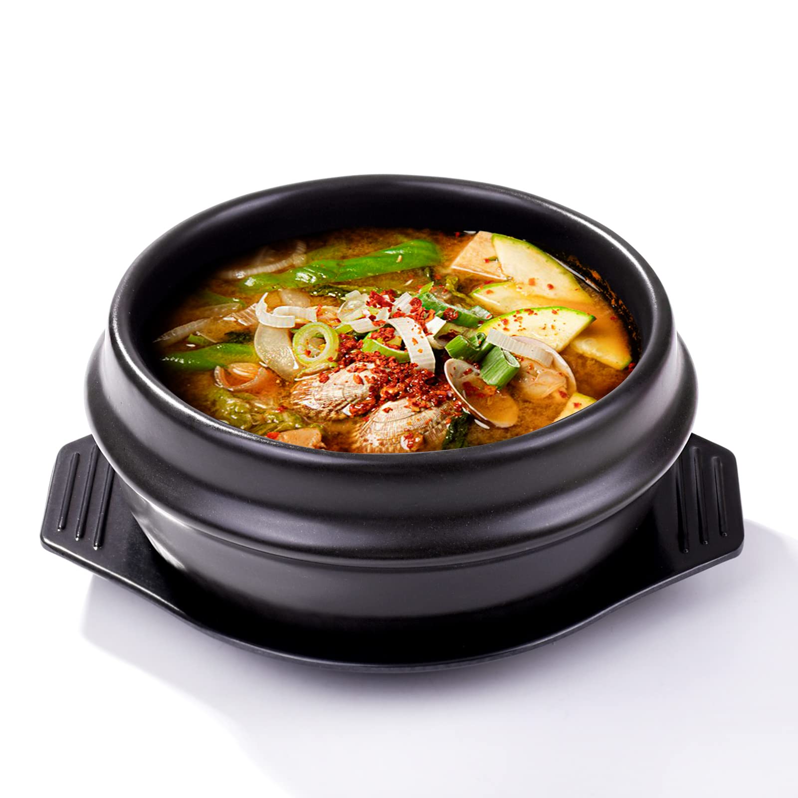 Swlthwen Korean Stone Bowl with Tray, Premium Ceramic, Stone Hot Pot for Bibimbap Soup Korean Stone Bibimbap