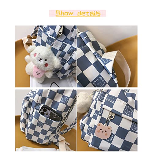Preppy Aesthetic Mini Cute Fresh Checkered Backpack Plaid backpack School Bookbag Lightweight Bookbag Supplies Travel Bag for Girls (Blue)