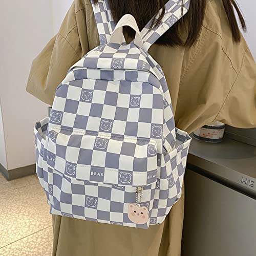 Preppy Aesthetic Mini Cute Fresh Checkered Backpack Plaid backpack School Bookbag Lightweight Bookbag Supplies Travel Bag for Girls (Blue)