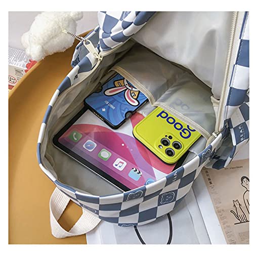Preppy Aesthetic Mini Cute Fresh Checkered Backpack Plaid backpack School Bookbag Lightweight Bookbag Supplies Travel Bag for Girls (Blue)