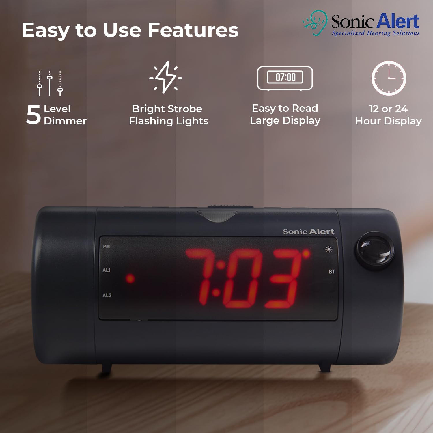 Sonic Blast Digital Alarm Clock – Alarm Clock for Heavy Sleepers – Projection Alarm Clock – Android & iOS Compatible - Bluetooth Speaker, USB Port – AUX Compatible