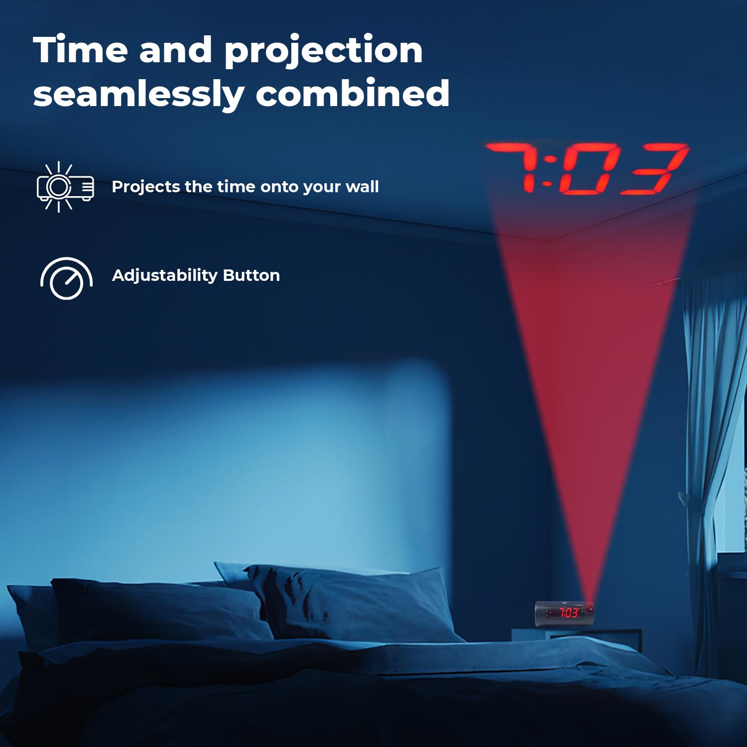Sonic Blast Digital Alarm Clock – Alarm Clock for Heavy Sleepers – Projection Alarm Clock – Android & iOS Compatible - Bluetooth Speaker, USB Port – AUX Compatible