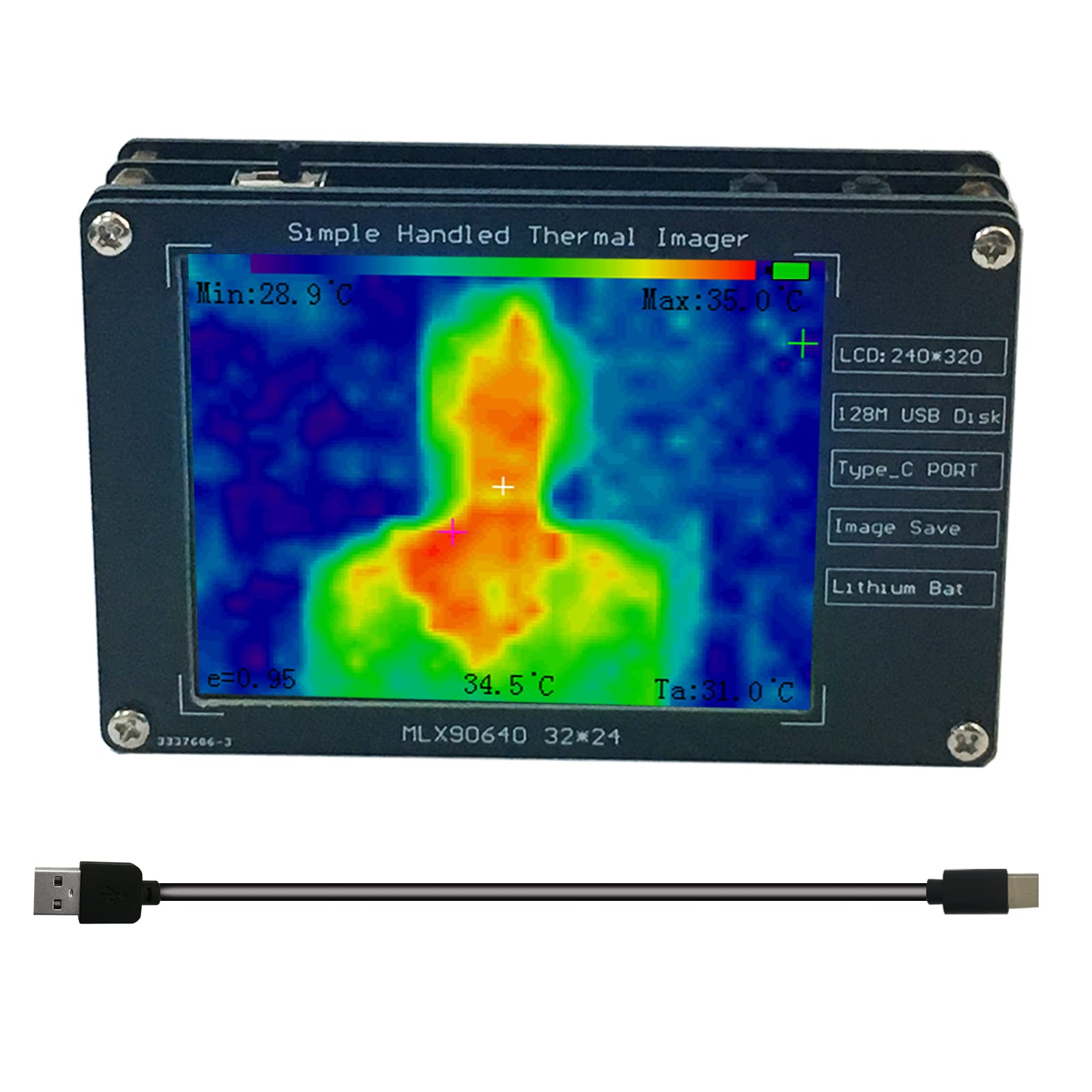 Upgraded MLX90640 Infrared Thermal Imager Portable Infrared Thermal Sensor High Accuracy Camera Temperature Tester Detection Non-Contact Measurement Buillt in Battery.