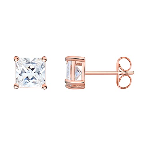 Amazon Essentials Rose Gold Plated Sterling Silver Princess Cut Cubic Zirconia Stud Earrings (5.5mm)