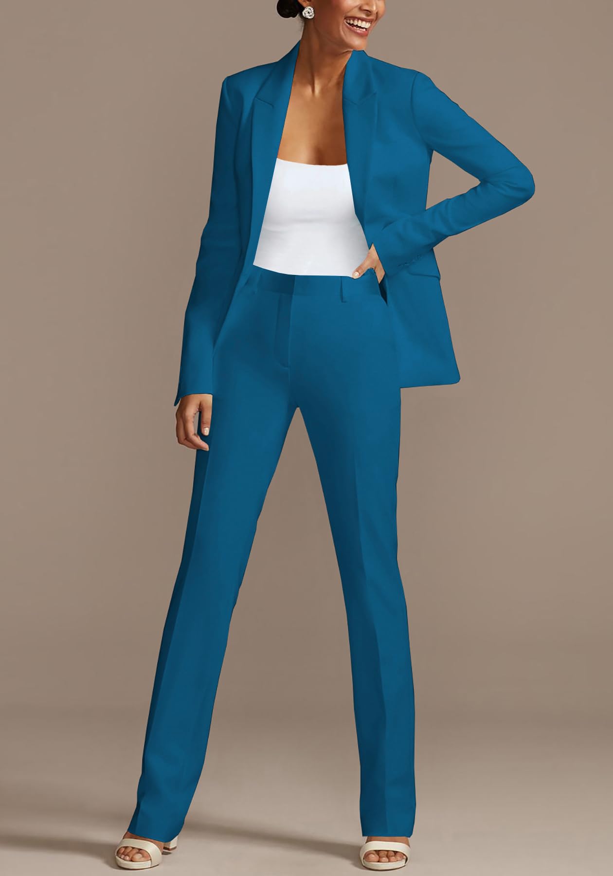 HuiSiFang Business Suit Set for Women Office Outfits Blazer Jackets + High Waist Straight Leg Pants