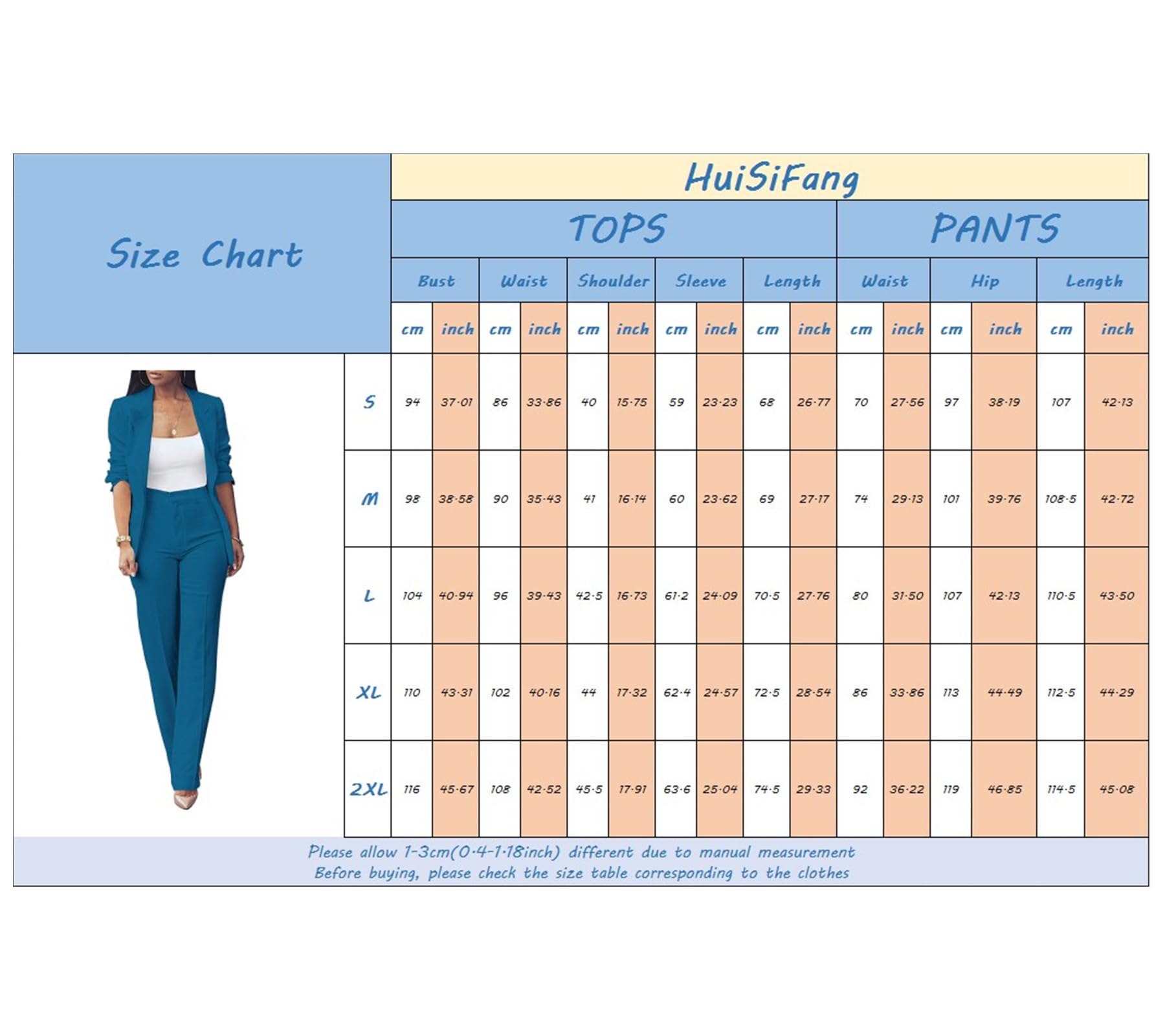 HuiSiFang Business Suit Set for Women Office Outfits Blazer Jackets + High Waist Straight Leg Pants