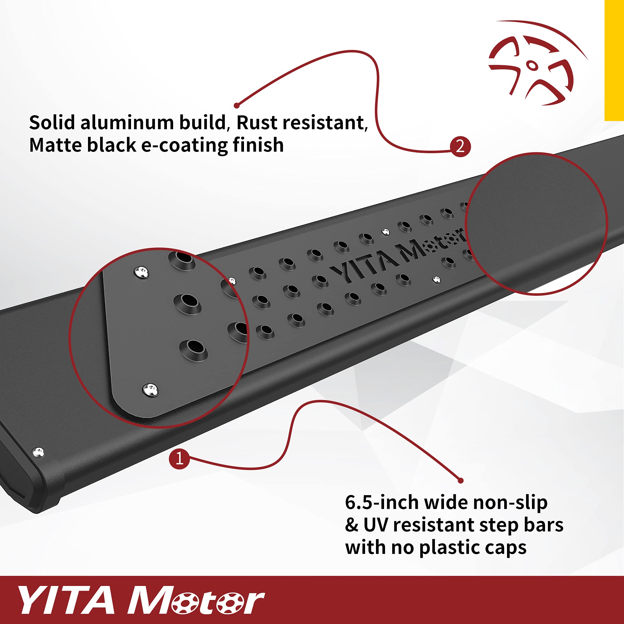 YITAMOTOR 6.5 Inches Running Boards Compatible with 2005-2023 Toyota Tacoma Double/Crew Cab (4 Full-Size Doors), Truck Side Steps Aluminum Nerf Bars