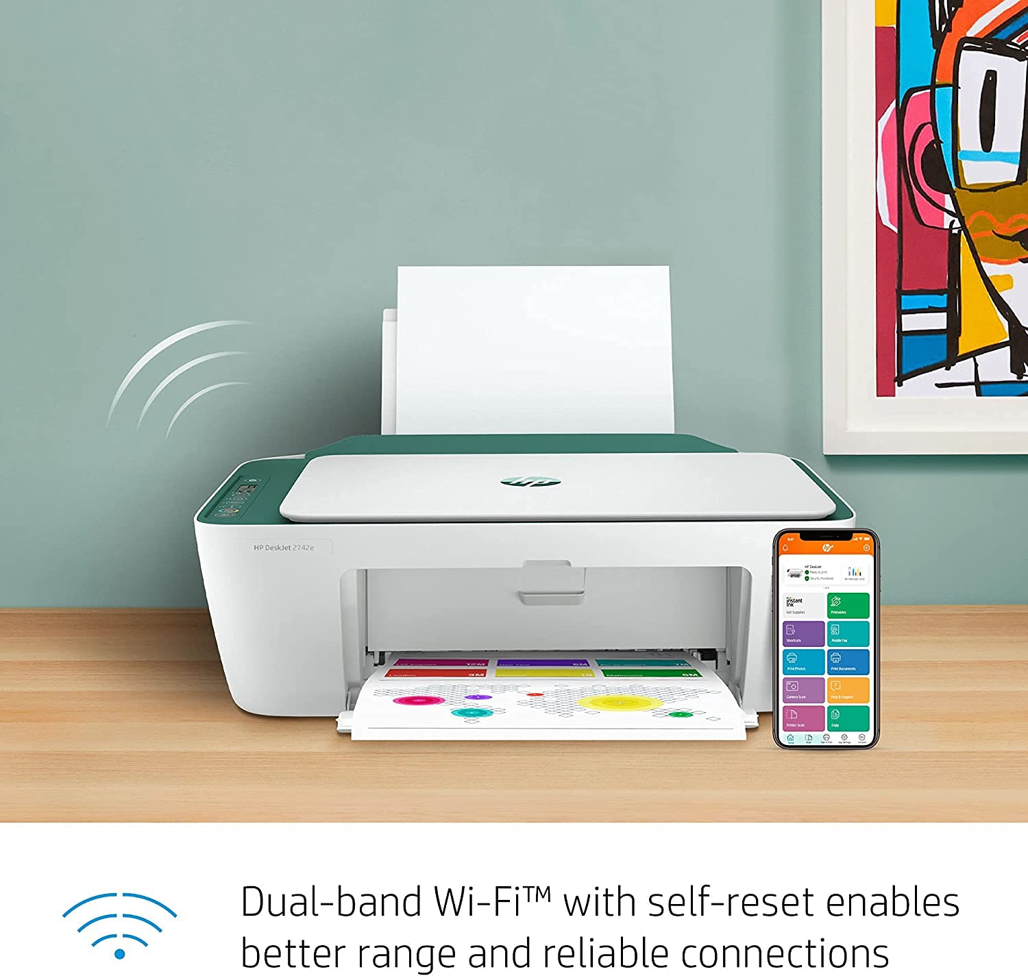 HP DeskJet 27 42e Series Wireless Inkjet Color All-in-One Printer - Print Copy Scan - Mobile Printing - USB Connectivity - Up to 7 ISO PPM - Up to 4800 x 1200 DPI - Sequoia + HDMI Cable
