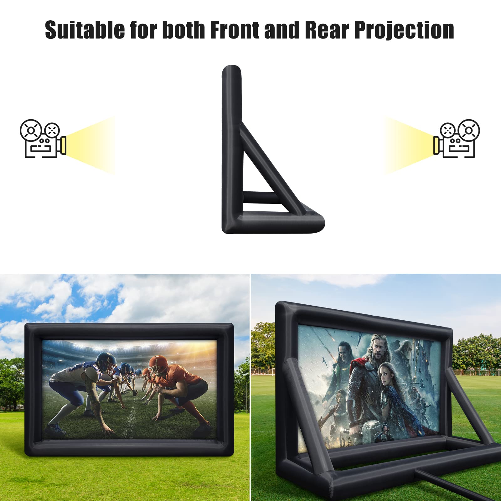 Inflatable Projector Screen, Towallmark 20FT Portable Blow Up Outside Projector Screen, Front & Rear Projection, with Rope, Air Blower, Ground Nails and Carry Bag, for Theater/Football/Backyard Party