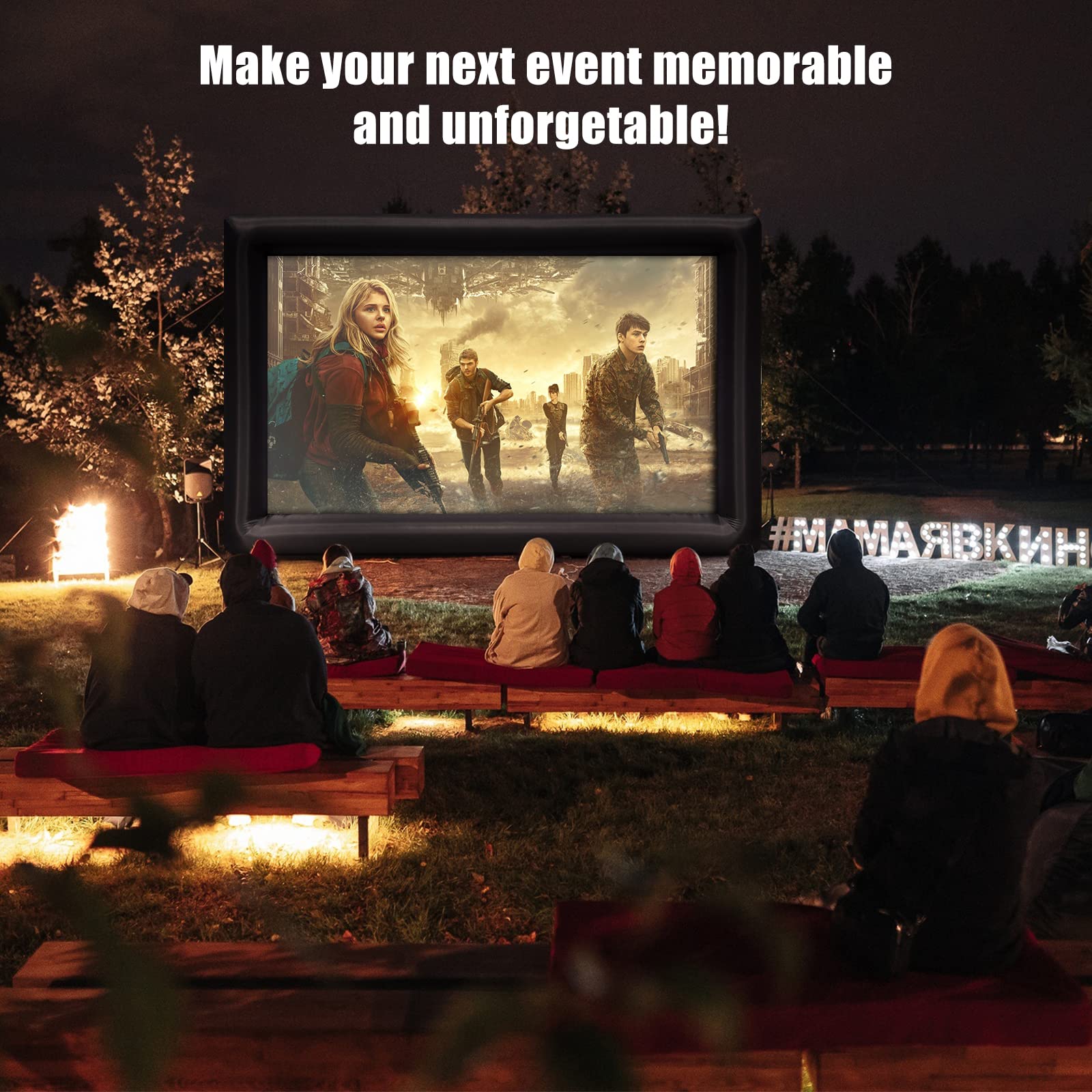 Inflatable Projector Screen, Towallmark 20FT Portable Blow Up Outside Projector Screen, Front & Rear Projection, with Rope, Air Blower, Ground Nails and Carry Bag, for Theater/Football/Backyard Party