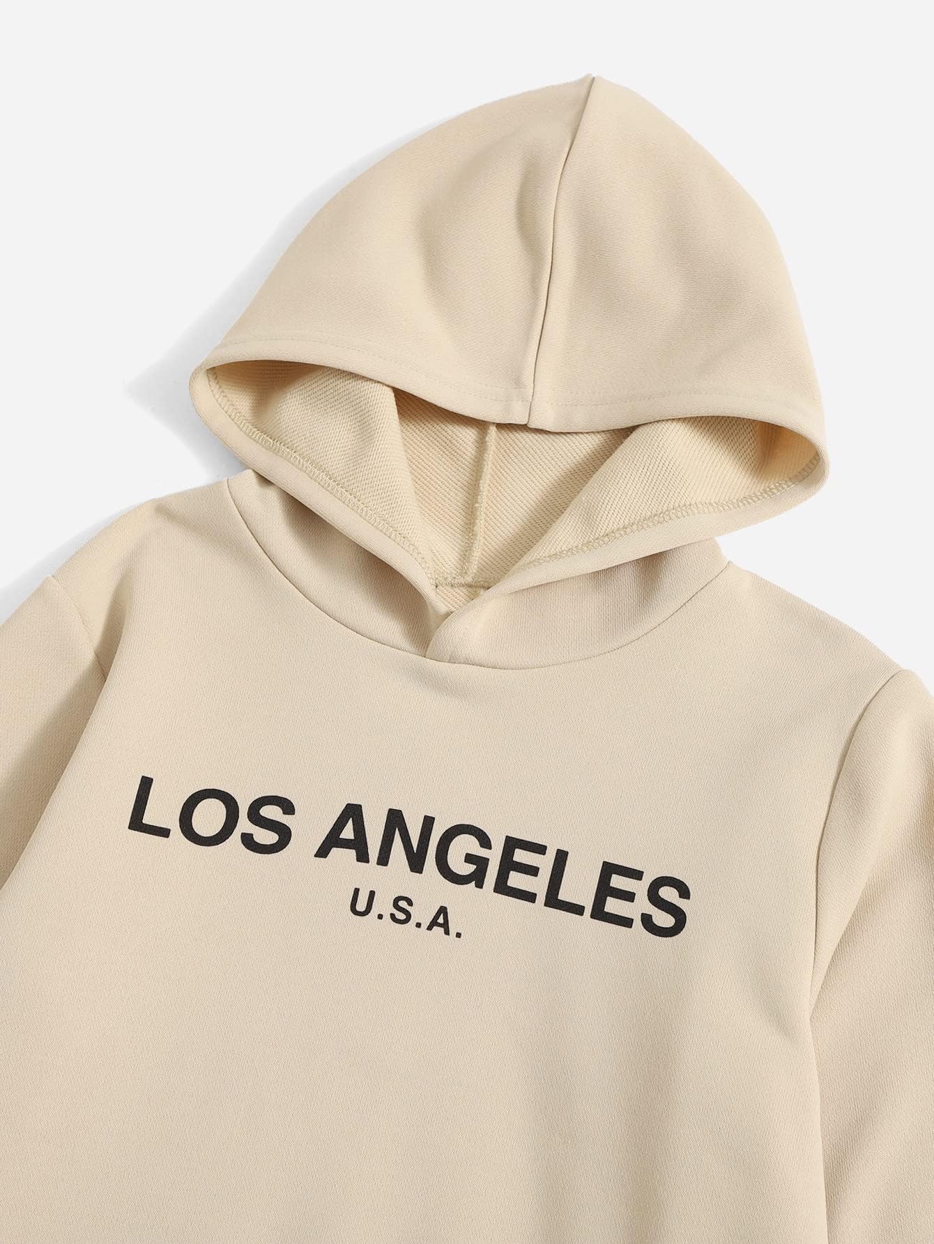 SHENHE Boy's 2 Piece Outfits Letter Print Long Sleeve Hoodie and Sweatpants Sweatsuits Apricot 10Y
