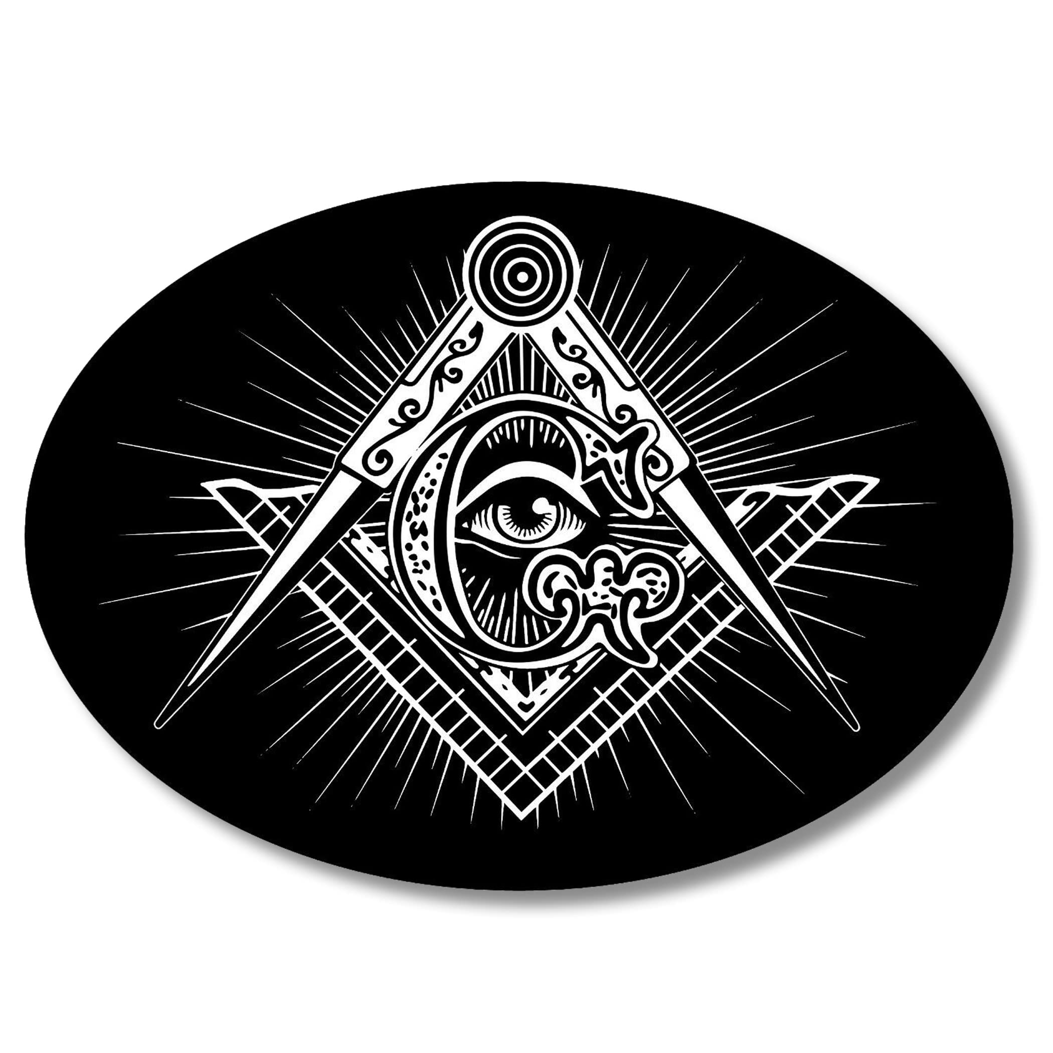 Freemason Mason Masonic Eye Illuminati Oval Car Truck Window Bumper Cup Cooler Laptop Vinyl Sticker Decal 4" Inches Long Side