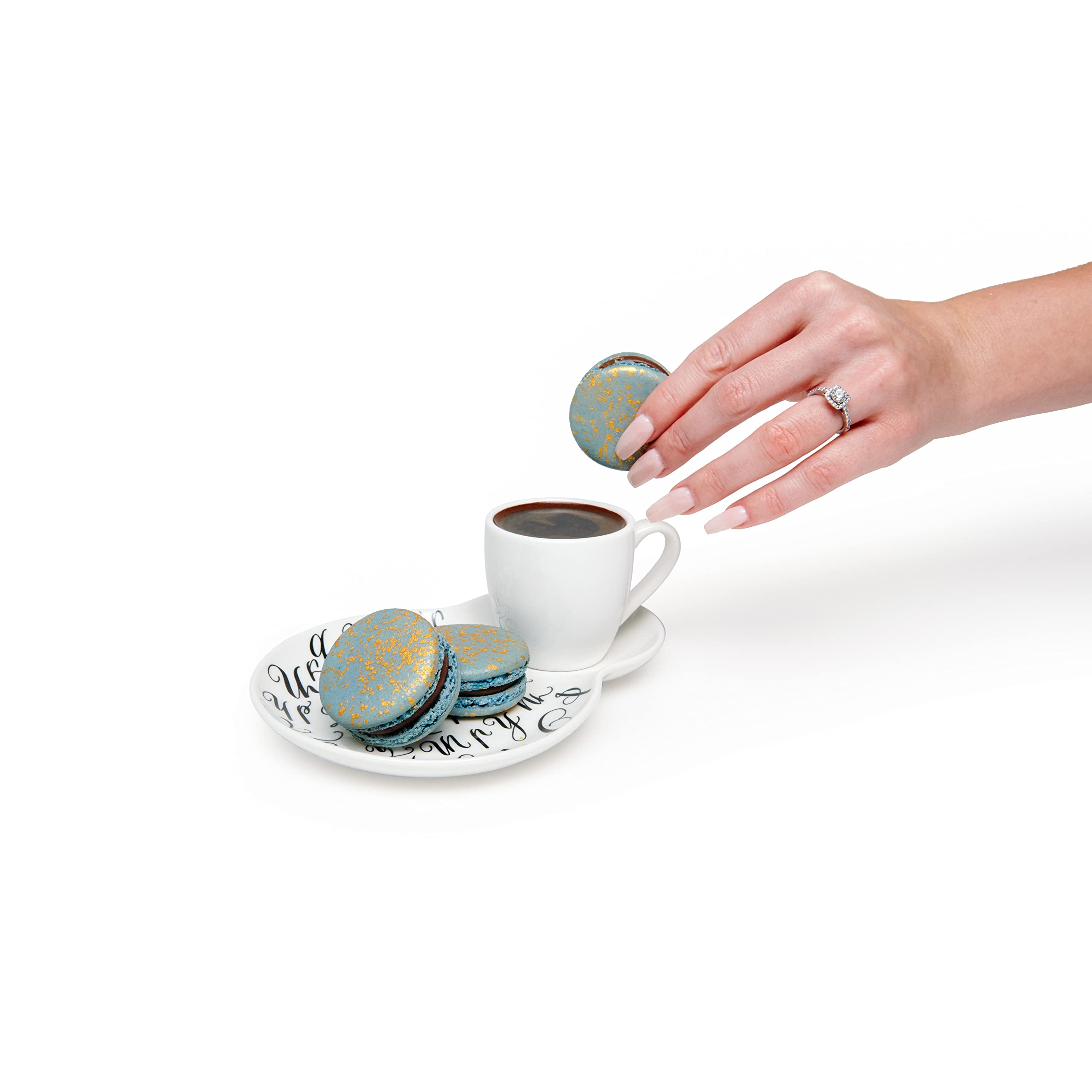 Truly.Madly Ink Armenian Alphabet Espresso Cups with Saucers, Set of 6, Armenian Coffee Cups with Handle, 3 oz. Porcelain Cups with Plates