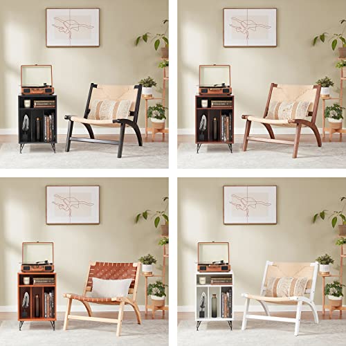 Soohow Scandinavian Cognac Woven Rattan Faux Modern Accent Living Room, Bedroom Reading Mid Century Lounge, Side Brown Indoor Boho, 29D x 24.8W x 28.3H Inch, White Leather/White Chair