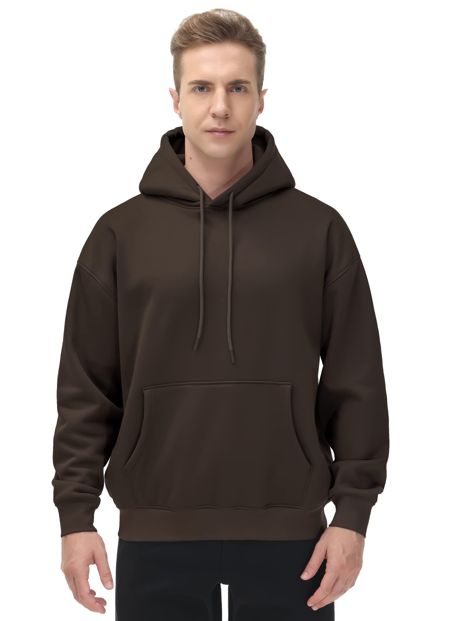 THE GYM PEOPLE Men's Fleece Pullover Hoodie Loose Fit Ultra Soft Hooded Sweatshirt With Pockets Brown
