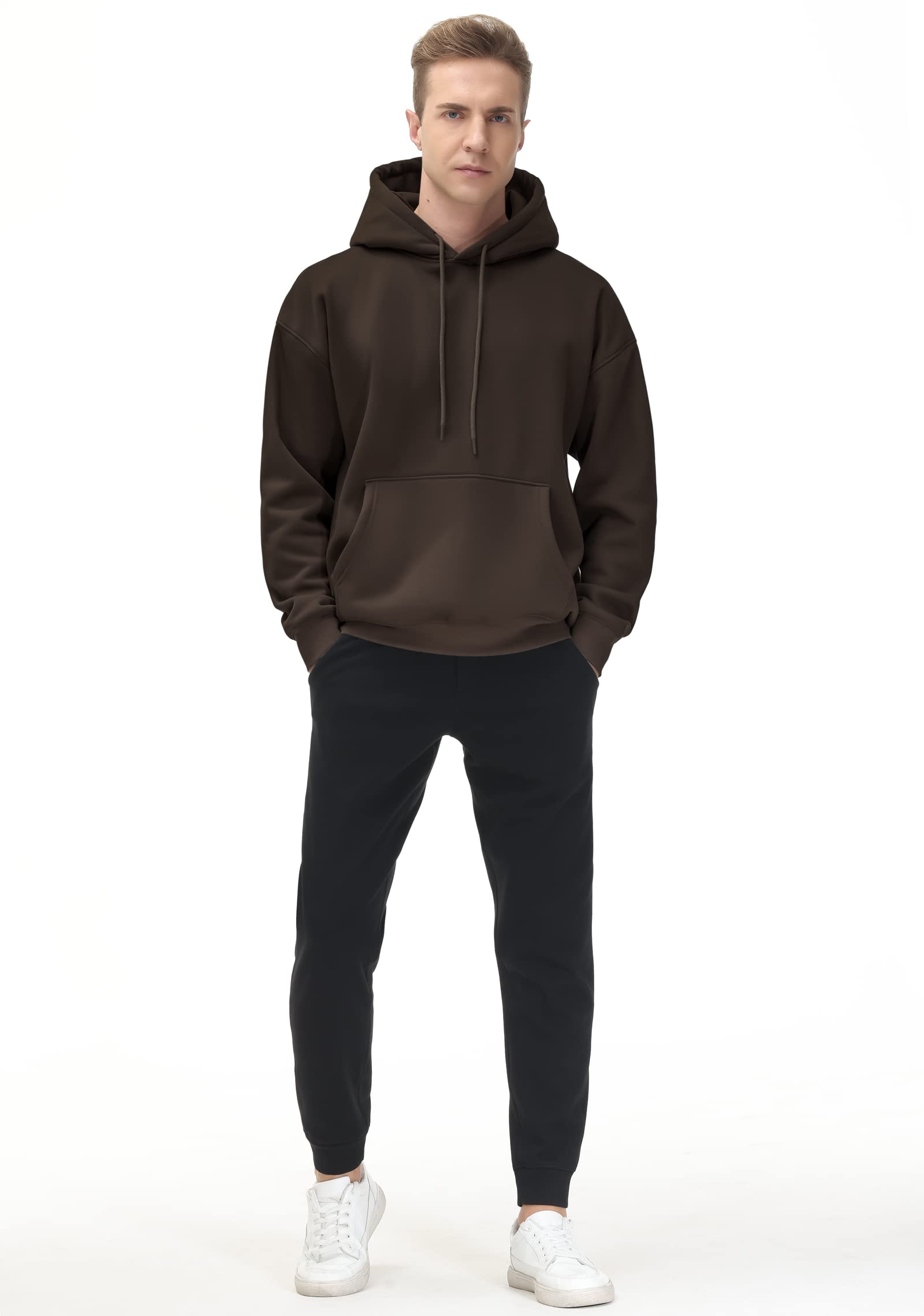 THE GYM PEOPLE Men's Fleece Pullover Hoodie Loose Fit Ultra Soft Hooded Sweatshirt With Pockets Brown