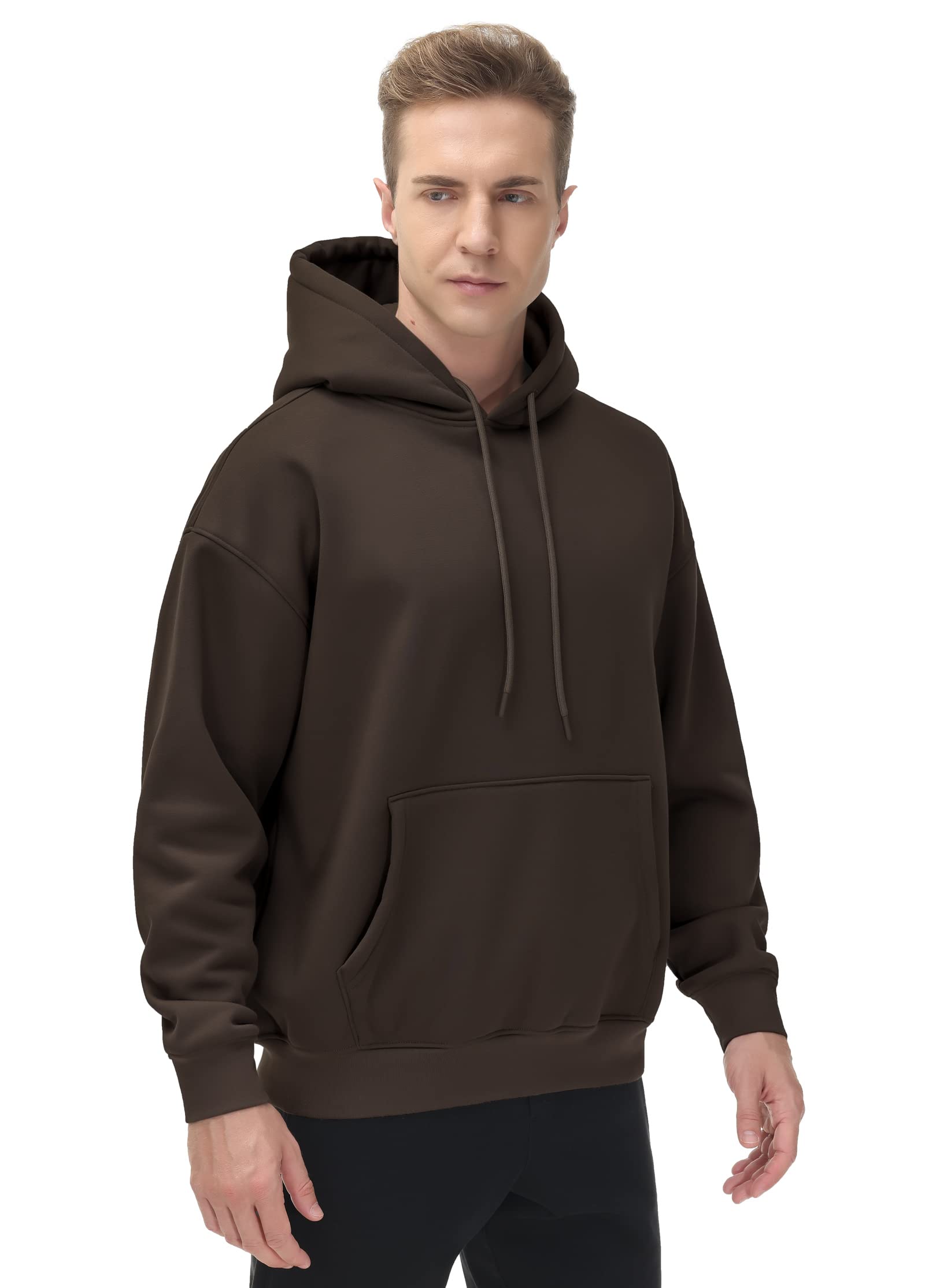 THE GYM PEOPLE Men's Fleece Pullover Hoodie Loose Fit Ultra Soft Hooded Sweatshirt With Pockets Brown