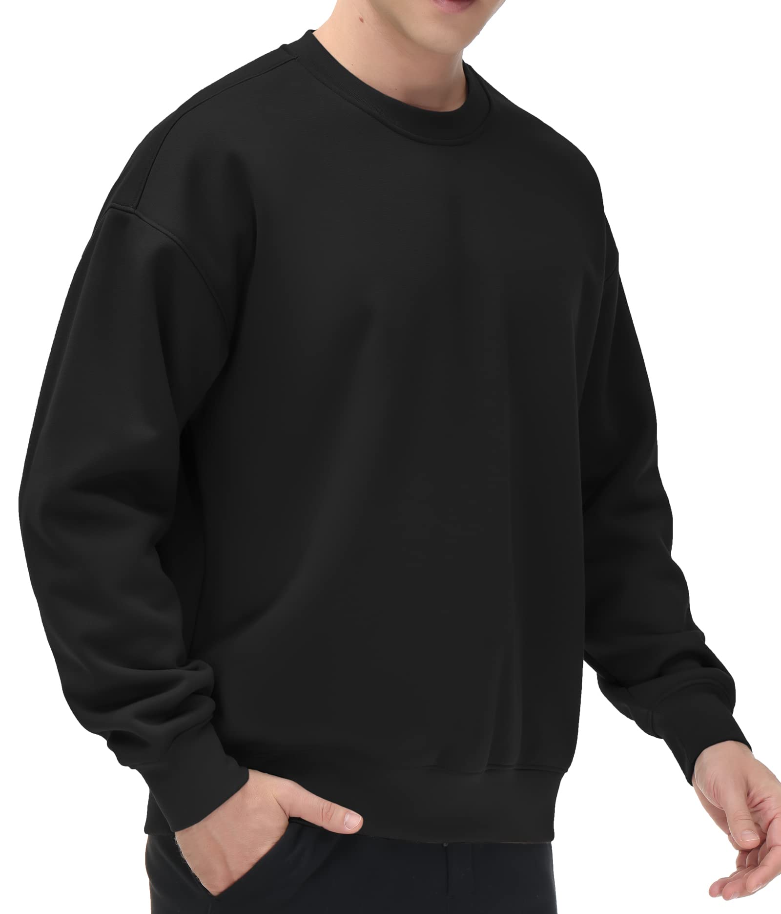 THE GYM PEOPLE Men's Fleece Crewneck Sweatshirt Thick Loose fit Soft Basic Pullover Sweatshirt(Black, XX-Large)