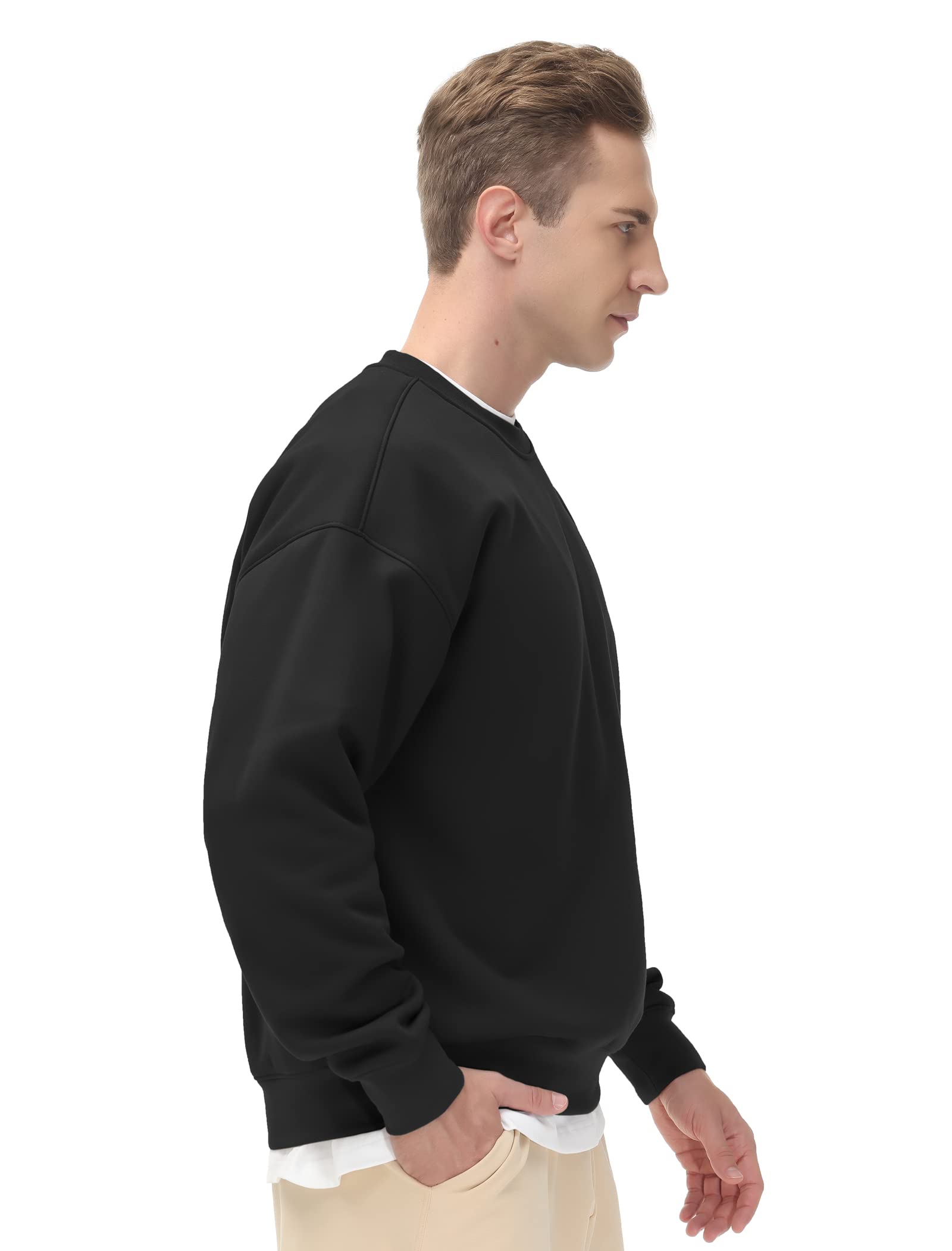 THE GYM PEOPLE Men's Fleece Crewneck Sweatshirt Thick Loose fit Soft Basic Pullover Sweatshirt(Black, XX-Large)