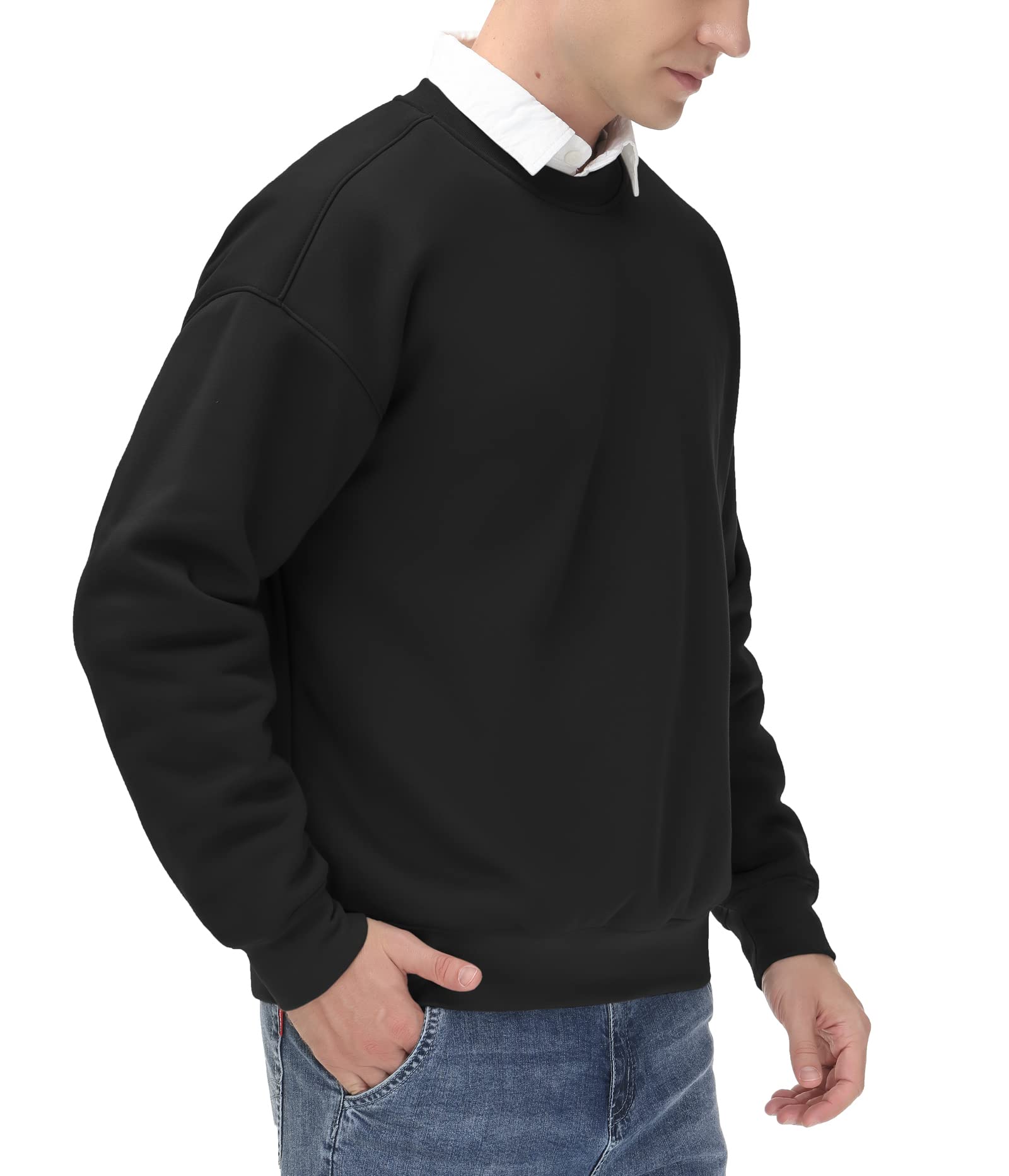 THE GYM PEOPLE Men's Fleece Crewneck Sweatshirt Thick Loose fit Soft Basic Pullover Sweatshirt(Black, XX-Large)
