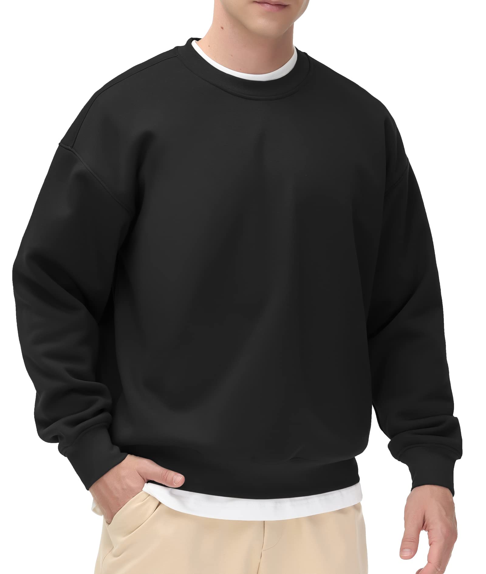 THE GYM PEOPLE Men's Fleece Crewneck Sweatshirt Thick Loose fit Soft Basic Pullover Sweatshirt(Black, XX-Large)