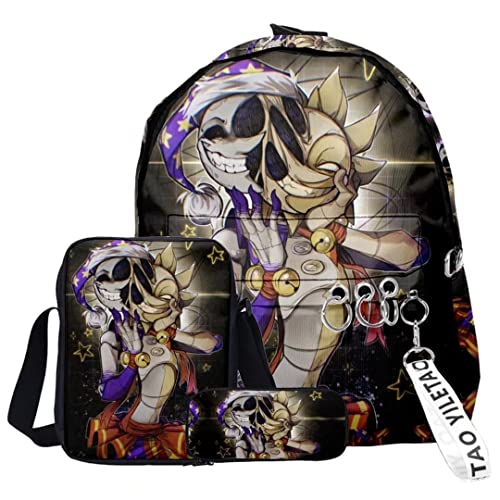 Cartoon Anime Sundrop Fnaf 3 Piece Backpack Lunch Bag Shoulder Bag Pencil Bag For Teen Fashionblack
