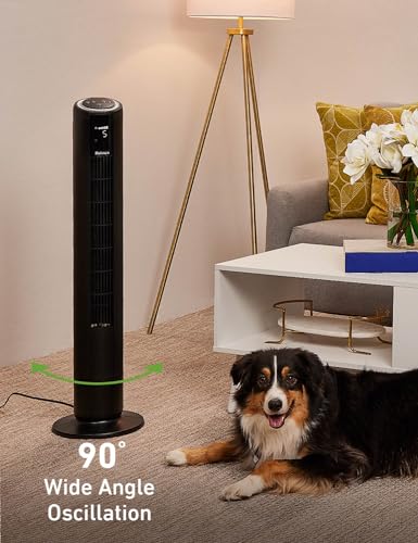 HOLMES 42" SmartConnect WI-FI Digital Tower Fan, ClearRead Display, Alexa Voice Control, 90° Oscillation, 5 Speeds, 4 Modes, 8-Hour Timer, Home, Bedroom or Office, Remote Control, Matte Black