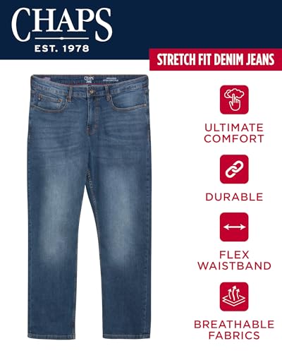 Chaps Men's Jeans - Straight Leg Comfort Stretch Denim Jeans - Regular Slim Fit Jeans for Men, Size 38W x 30L, Armour Wash
