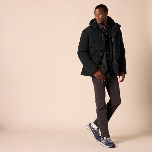 Amazon Essentials Men's Mid-Length Hooded Puffer Coat (Available in Big & Tall), Black, X-Large