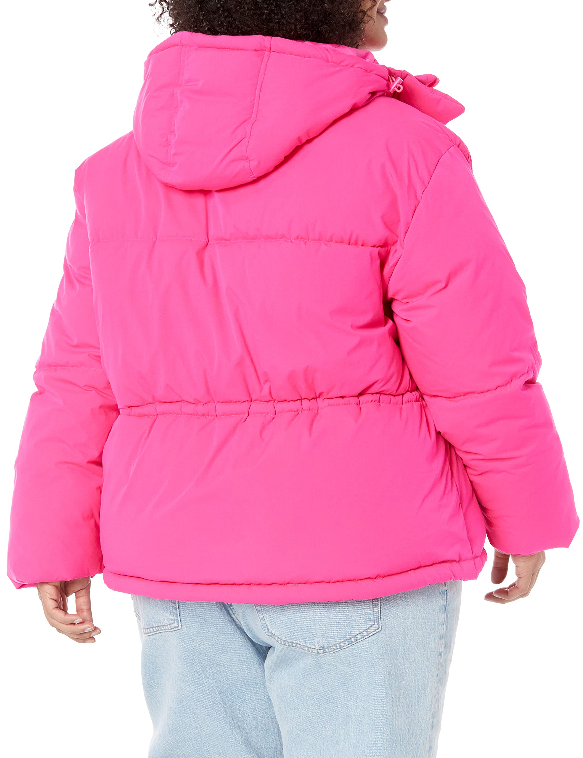 Amazon Essentials Women's Short Waisted Puffer Jacket (Available in Plus Size), Neon Pink, Large