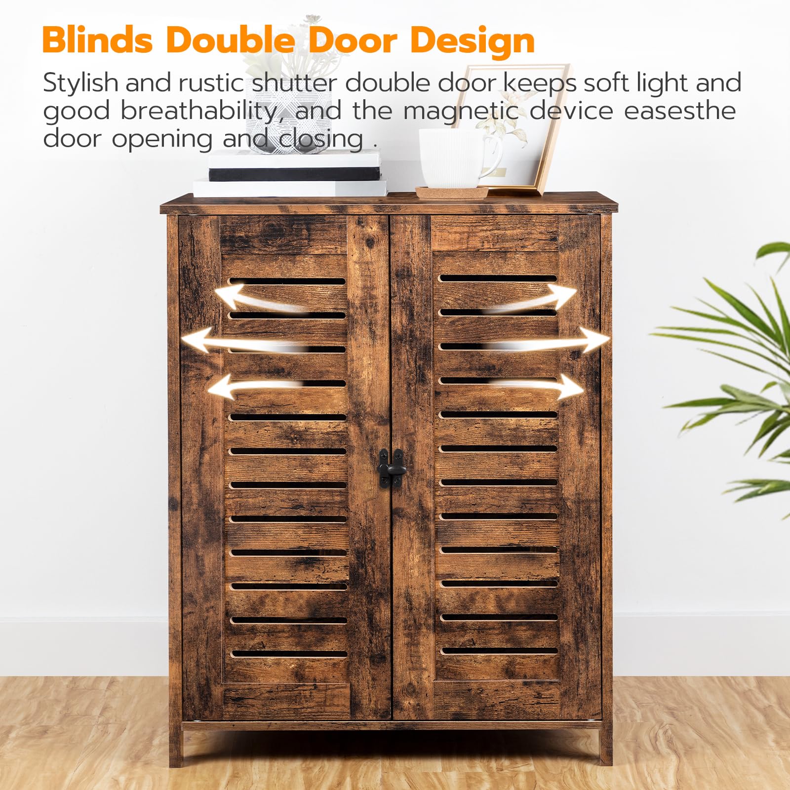 HOOBRO 2-Tier Cat Litter Box Enclosure, Double Layer Hidden Litter Box Furniture, Shutter Storage Cabinet, Multifunctional Hidden Cat Litter Box with Large Storage Space, Rustic Brown FG45MW01