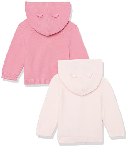 Amazon Essentials Unisex Babies' Hooded Sweater, Pack of 2, Dusty Rose/Light Pink, 18 Months