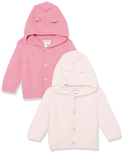 Amazon Essentials Unisex Babies' Hooded Sweater, Pack of 2, Dusty Rose/Light Pink, 18 Months