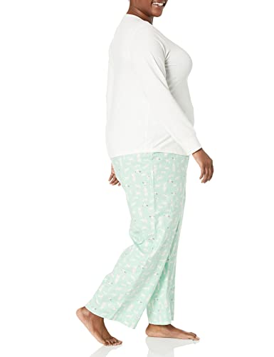 Amazon Essentials Women's Lightweight Flannel Pant and Long-Sleeve T-Shirt Sleep Set, Mint Green Forest Animals, Medium