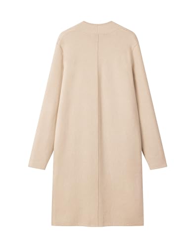 MEROKEETY Women's Open Front Coatigan Sweater Long Sleeve Casual Knit Lapel Cardigan Coat with Pockets, Apricot, Small